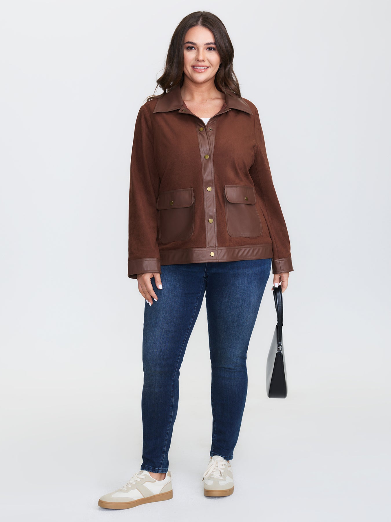 Suede Leather Detail Button-Down Jacket – BloomChic-UK